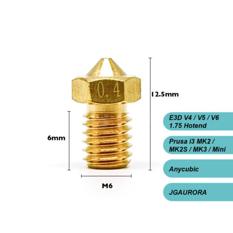Brass V6 Nozzle (5 pcs) for Prusa i3 MK2 / MK2S / MK3 / Mini | Build It ...