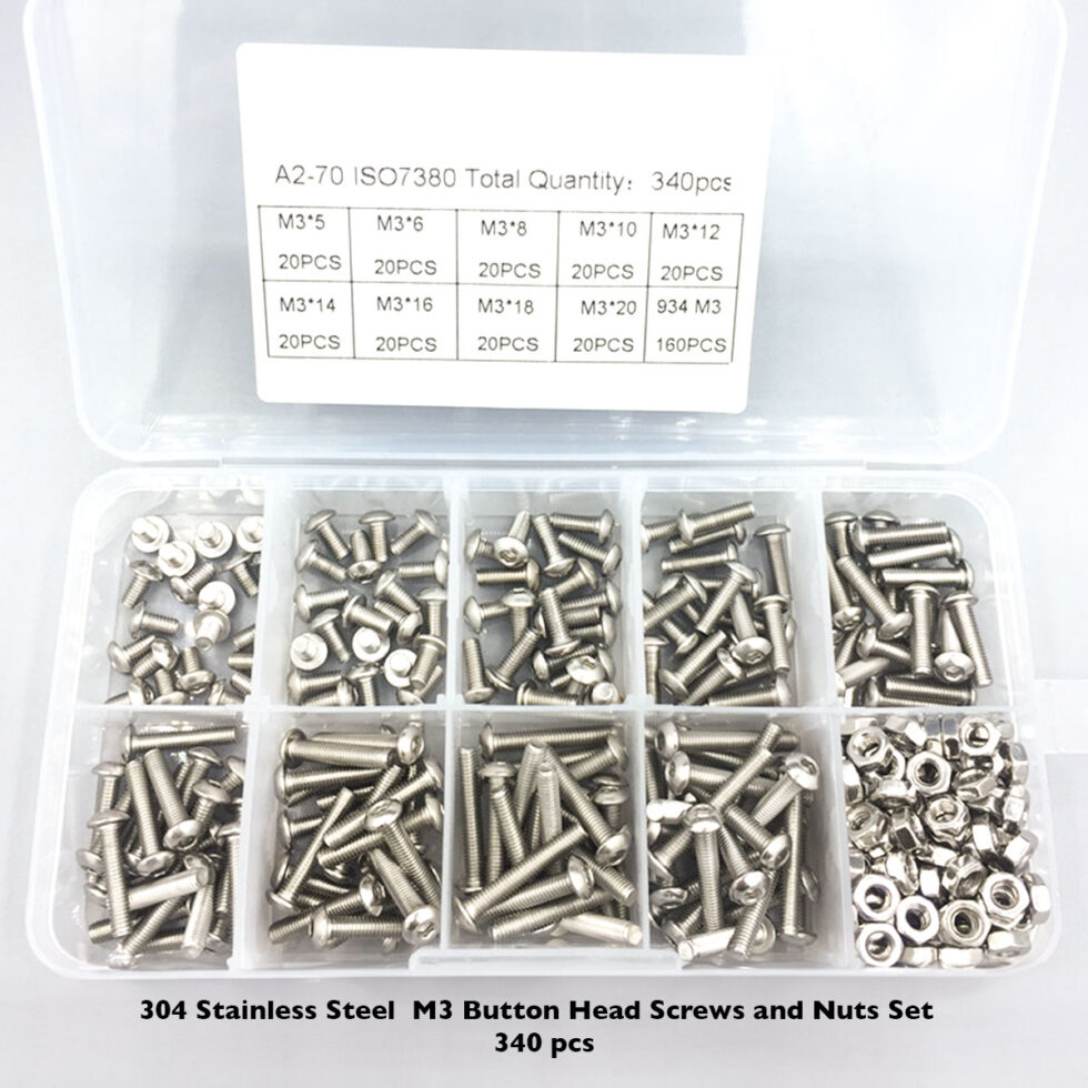 304 Stainless Steel M3 Hexagon Socket Button Head Screws and Nuts Set ...