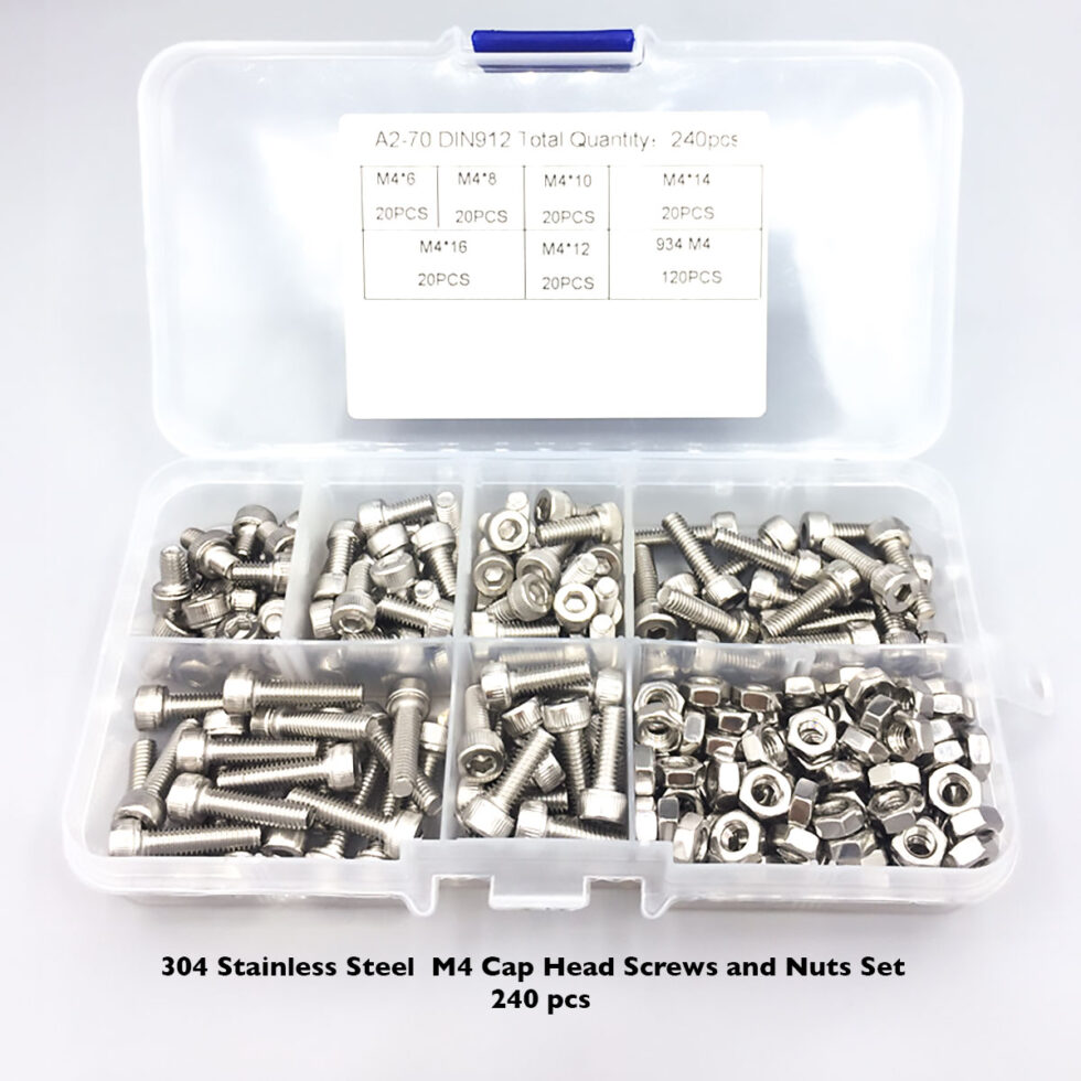 304 Stainless Steel M4 Hexagon Socket Cap Head Screws and Nuts Set (240 ...