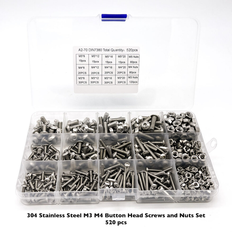 304 Stainless Steel M3 M4 M5 Hexagon Socket Button Head Screws and Nuts ...